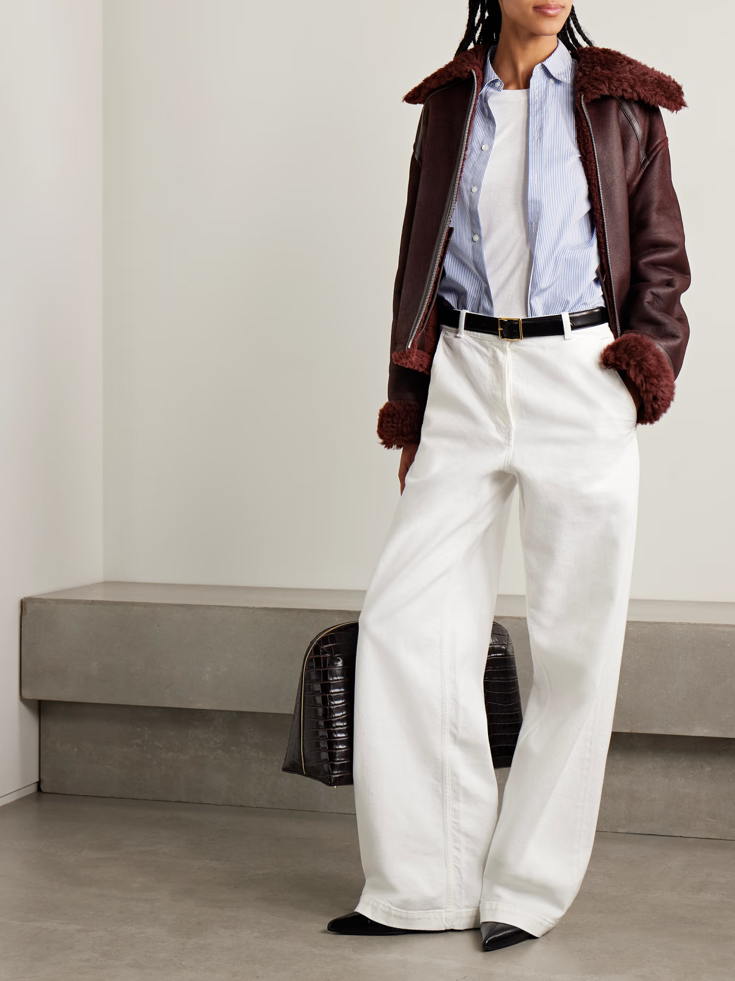 YVES SALOMON Yves Salomon Shearling-Trimmed Leather Jacket